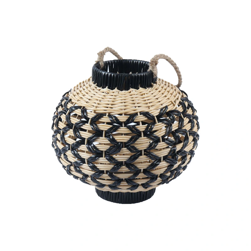 Lantaarn Rotan Zwart/Naturel - 29x27 cm | Tuincentrum De Boet