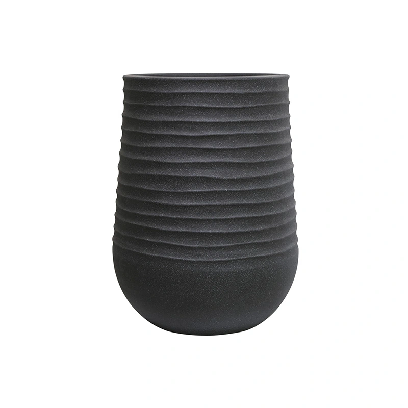 Kunststof Bloempot Vaas Rib Rond Coal Black | De Boet